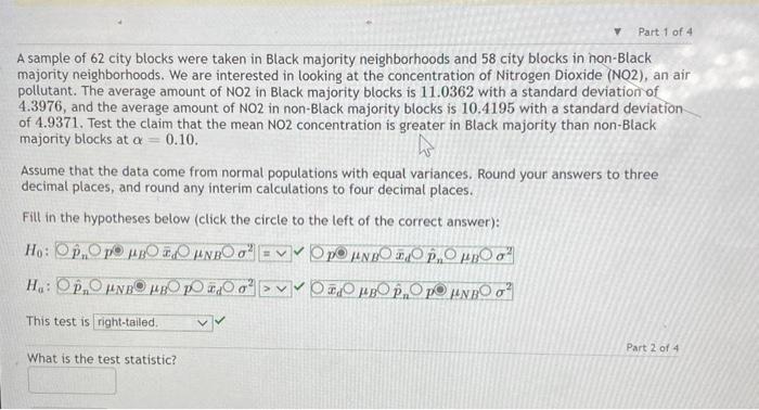 Solved A sample of 62 city blocks were taken in Black | Chegg.com