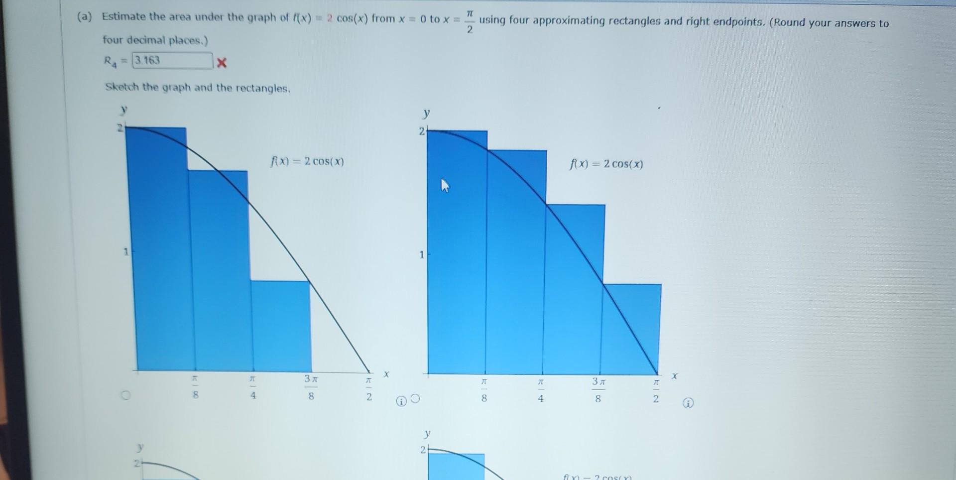 Solved a) Estimate the area under the graph of f(x)=2cos(x) | Chegg.com