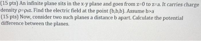 Solved (15 pts) An infinite plane sits in the x−y plane and | Chegg.com