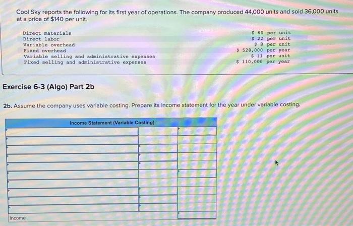 Solved Required information Exercise 6-3 (Algo) Income | Chegg.com