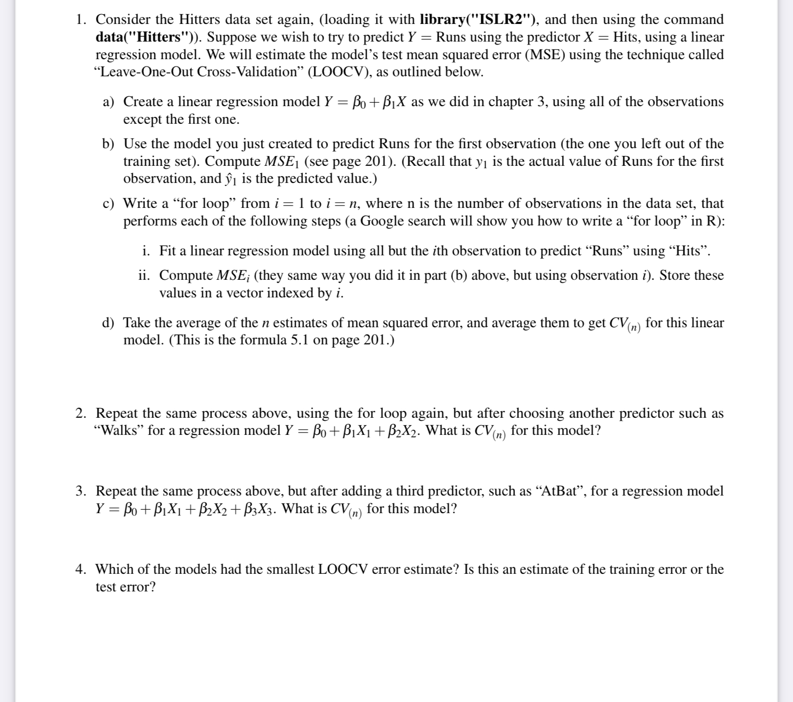 Solved Consider the Hitters data set again, (loading it with | Chegg.com