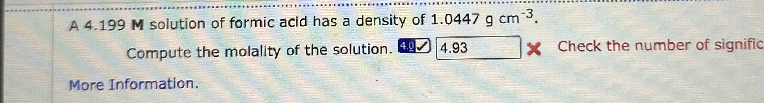 Solved A 4.199 ﻿M solution of formic acid has a density of | Chegg.com
