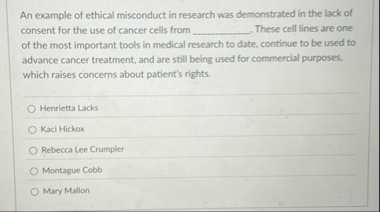 Solved An example of ethical misconduct in research was | Chegg.com