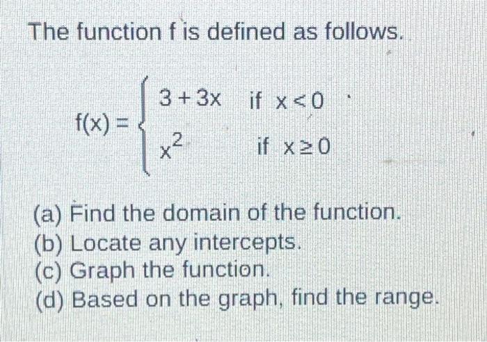 Solved The function f is defined as follows. f(x) = 3+3x if | Chegg.com