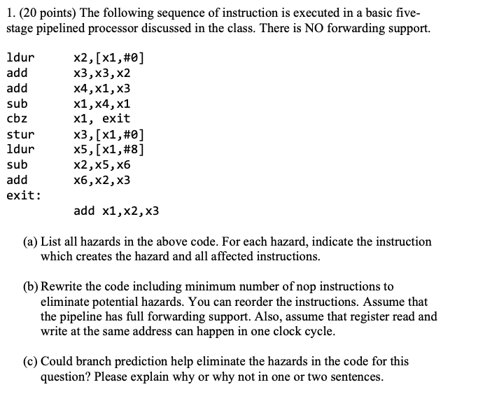 Solved 1. ( 20 ﻿points) ﻿The following sequence of | Chegg.com