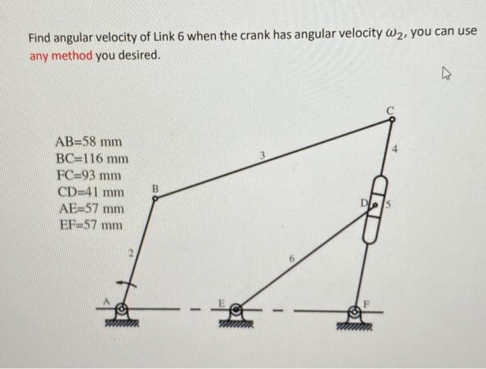 Solved find angular velocity of Link 6 when the crank has | Chegg.com