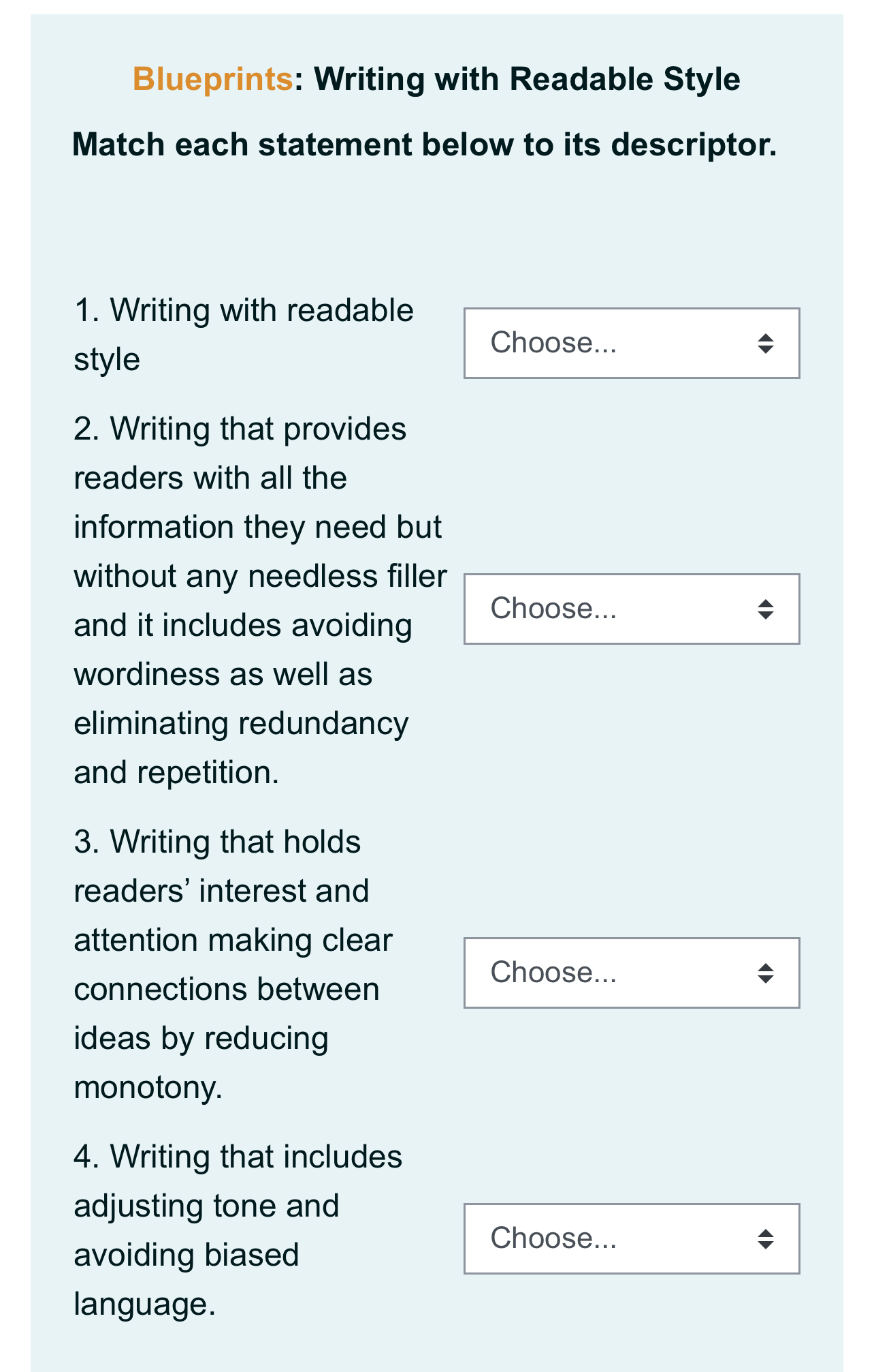 Solved Blueprints: Writing with Readable StyleMatch each | Chegg.com
