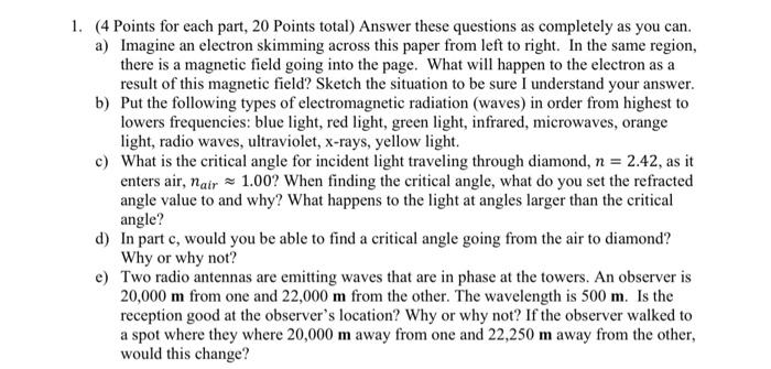 Solved 1. (4 Points for each part, 20 Points total) Answer | Chegg.com