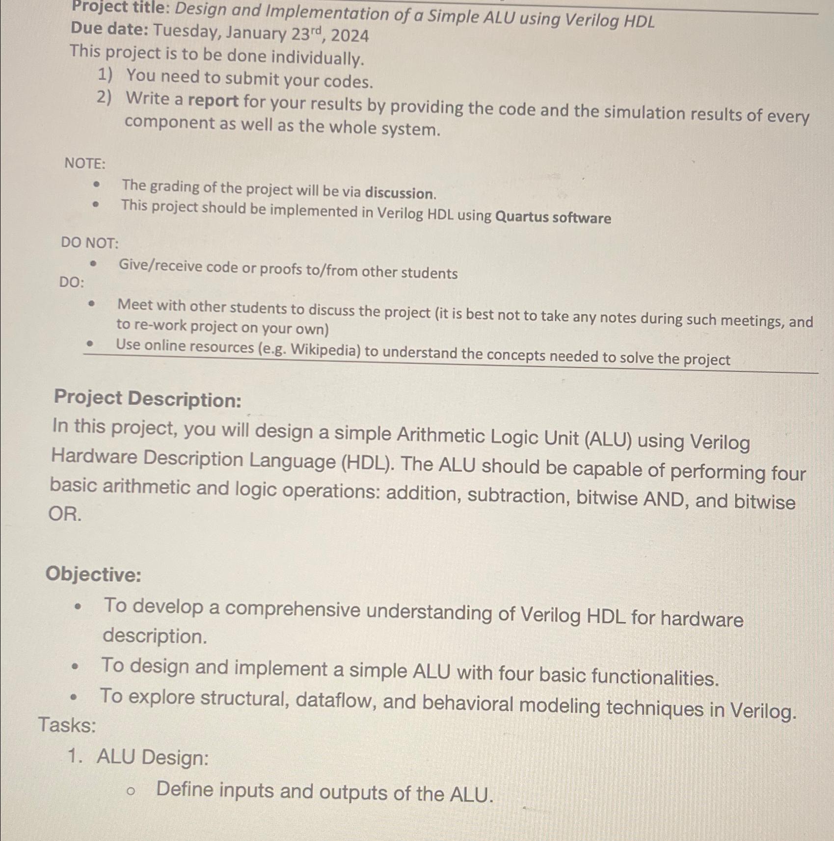 Solved Project title: Design and Implementation of a Simple | Chegg.com