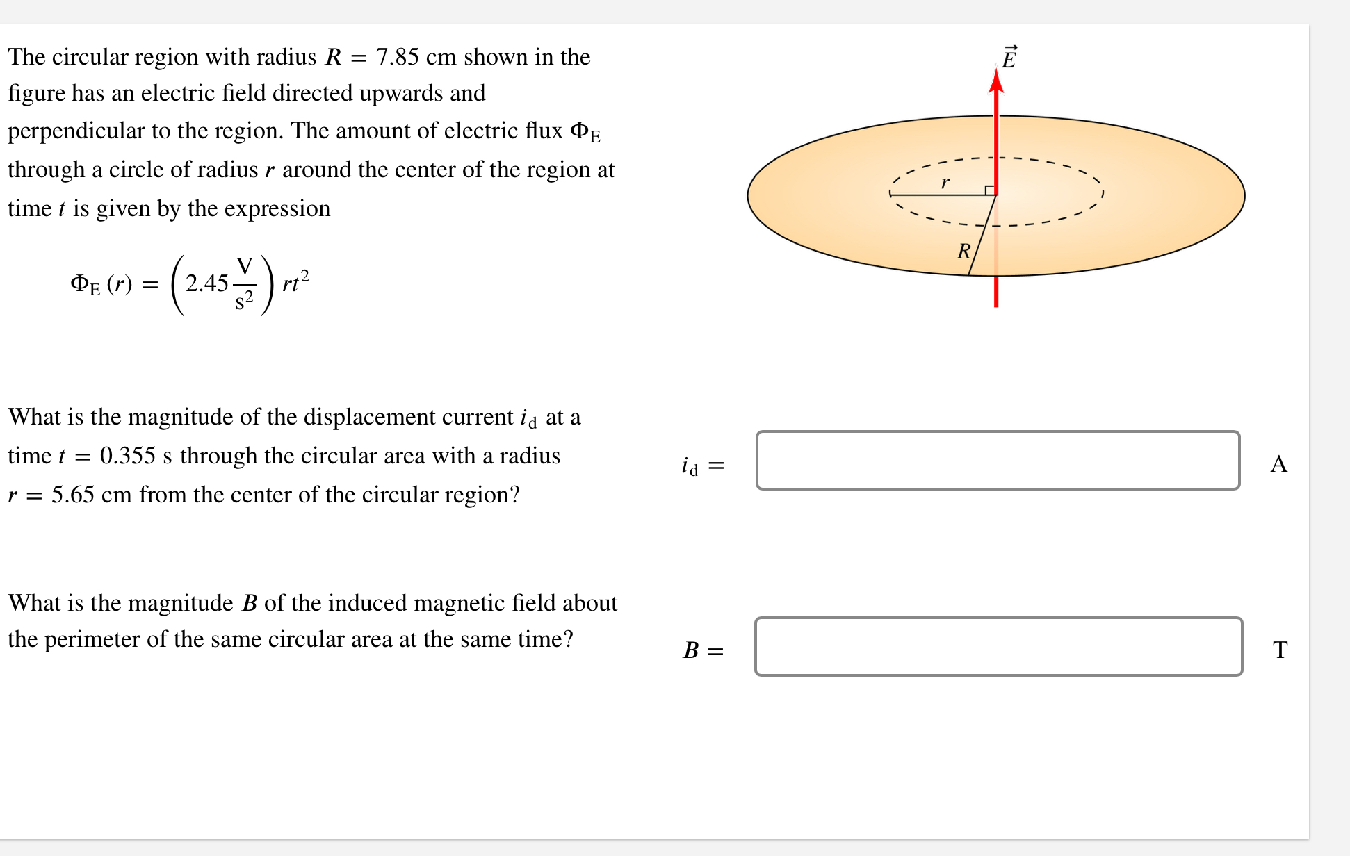 Solved The circular region with radius R=7.85cm ﻿shown in | Chegg.com
