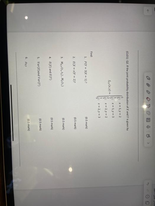 Solved (CLO1) Q2. If the joint probability distribution of X | Chegg.com