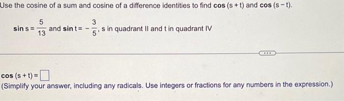Solved Use the cosine of a sum and cosine of a difference | Chegg.com