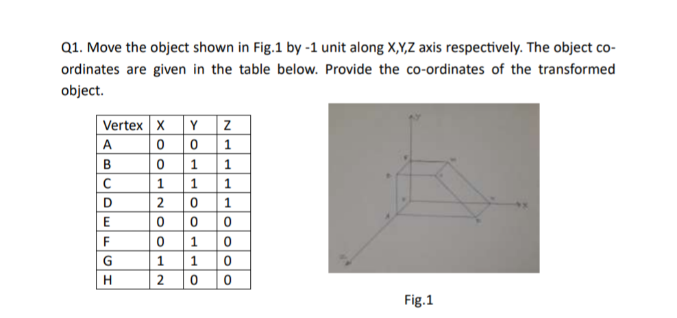 Solved Q1. ﻿Move the object shown in Fig. 1 ﻿by -1 ﻿unit | Chegg.com