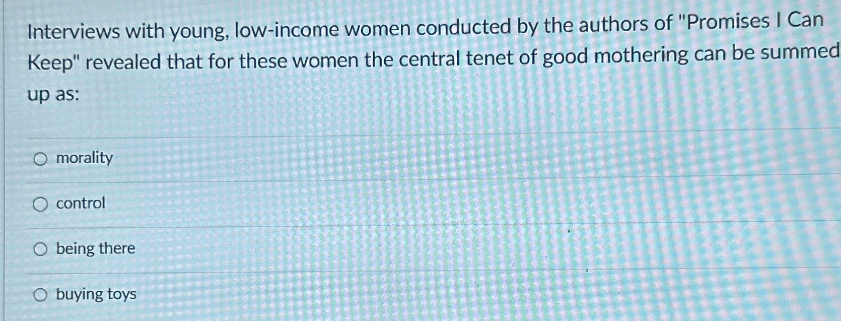Solved Interviews with young, low-income women conducted by | Chegg.com
