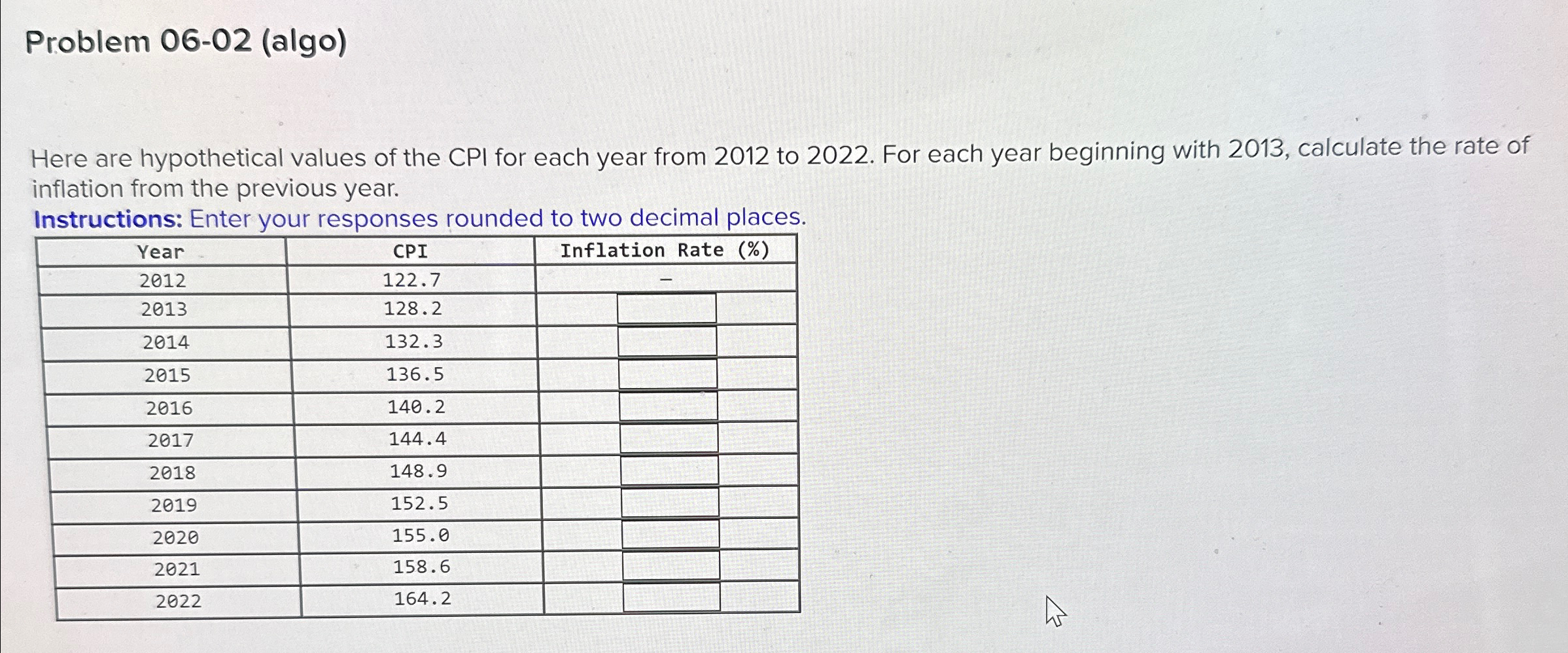 Solved Problem 06-02 (algo)Here are hypothetical values of | Chegg.com