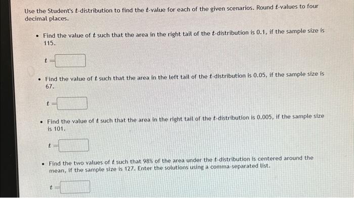 Solved Use the Student's t-distribution to find the t-value | Chegg.com