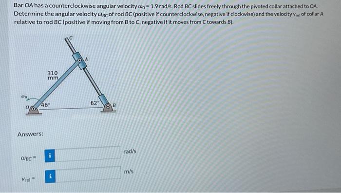 Solved Bar OA has a counterclockwise angular velocity | Chegg.com