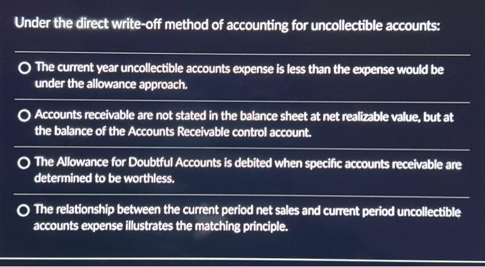 Solved Under the direct write-off method of accounting for | Chegg.com