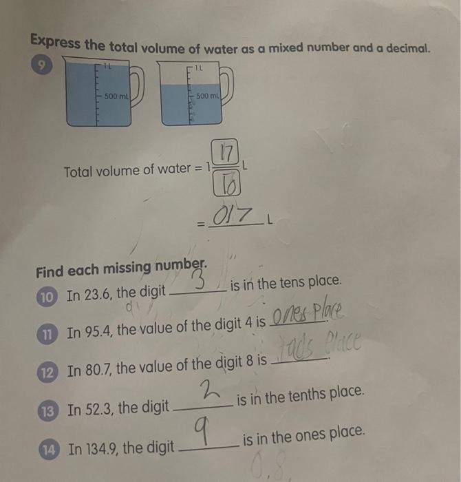 Solved Express the total volume of water as a mixed number | Chegg.com