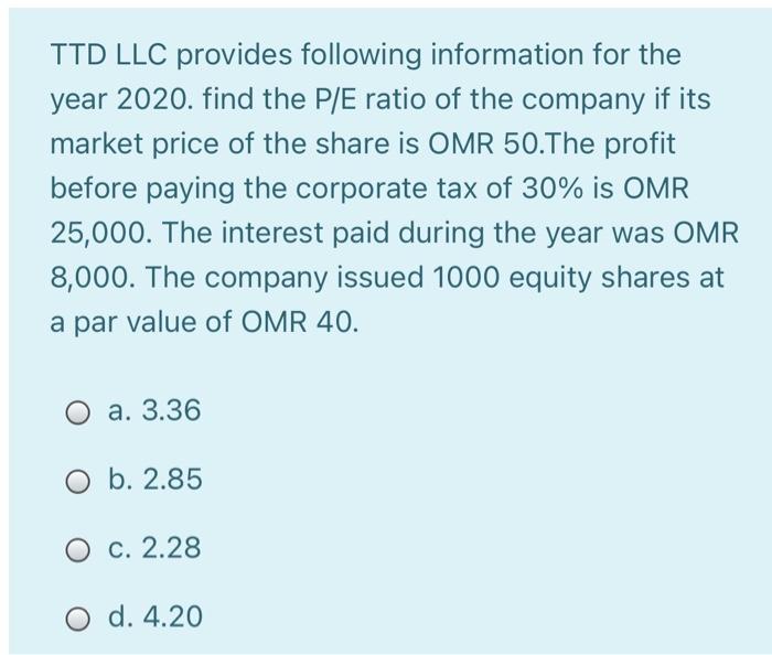 Solved TTD LLC provides following information for the year | Chegg.com