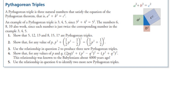 Solved a²+6² = c² 2 a? b? Pythagorean Triples A Pythagorean | Chegg.com
