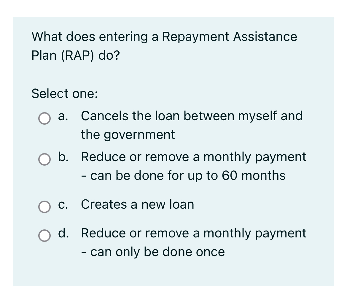 Solved What does entering a Repayment Assistance Plan (RAP) | Chegg.com