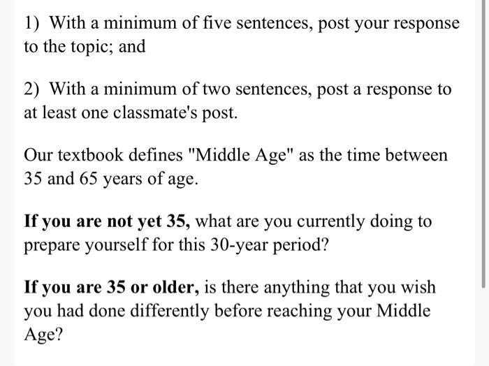 Solved 1) With a minimum of five sentences, post your | Chegg.com