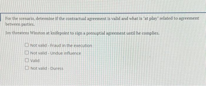 Solved For the scenario, determine if the contractual | Chegg.com