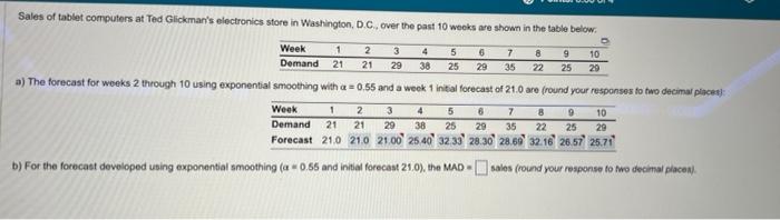 Solved a) The forecast for weeks 2 through 10 using | Chegg.com