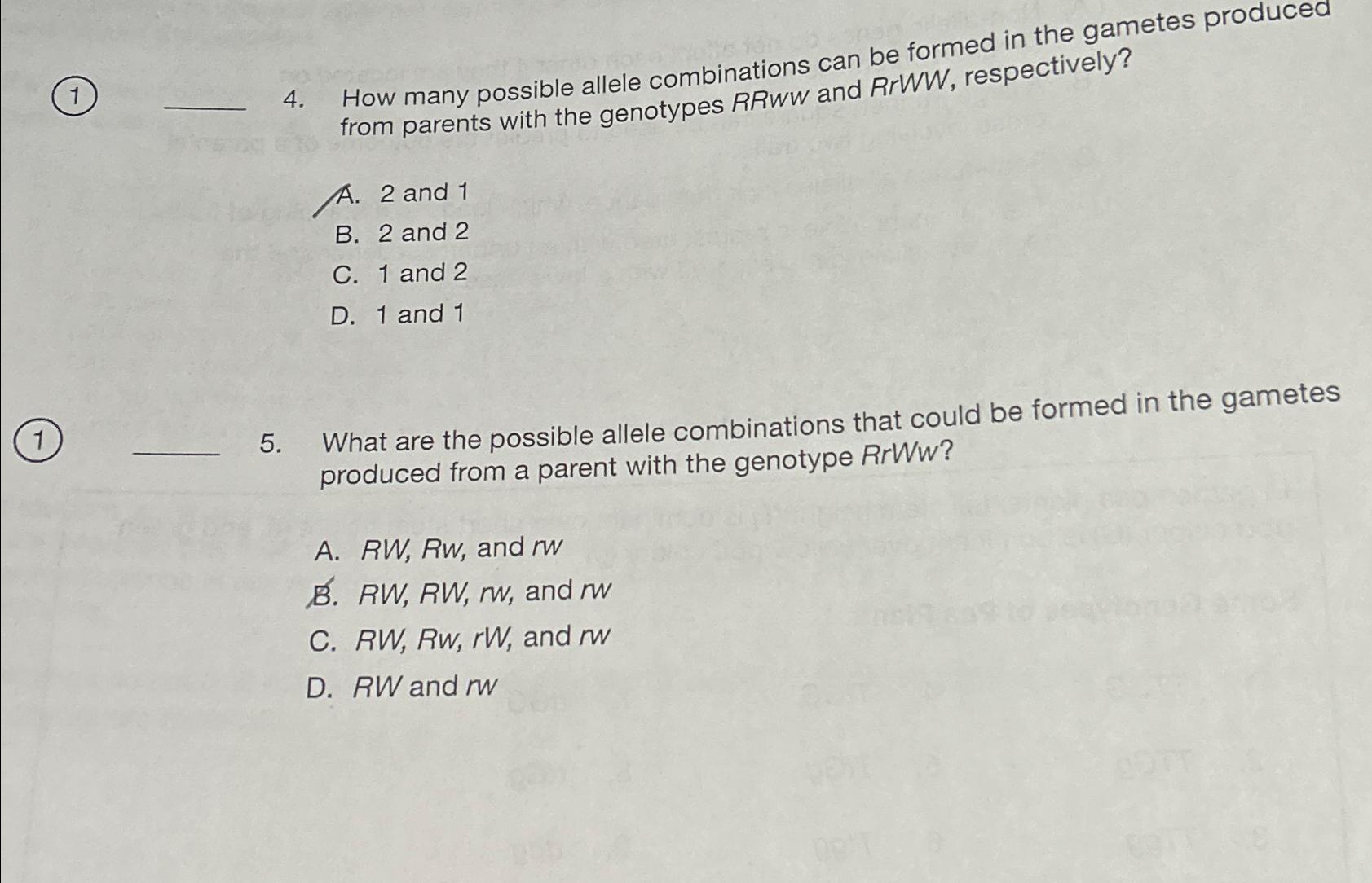 Solved (1)4. ﻿How many possible allele combinations can be | Chegg.com