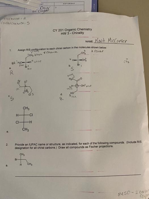 Solved 1. Assign R/S configuration to each chiral carbon in | Chegg.com