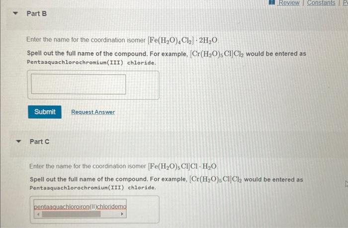 Solved Enter the name for the coordination isomer | Chegg.com