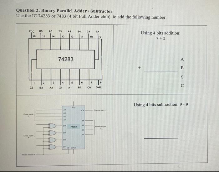 Solved Question 2: Binary Parallel Adder / Subtractor Use | Chegg.com