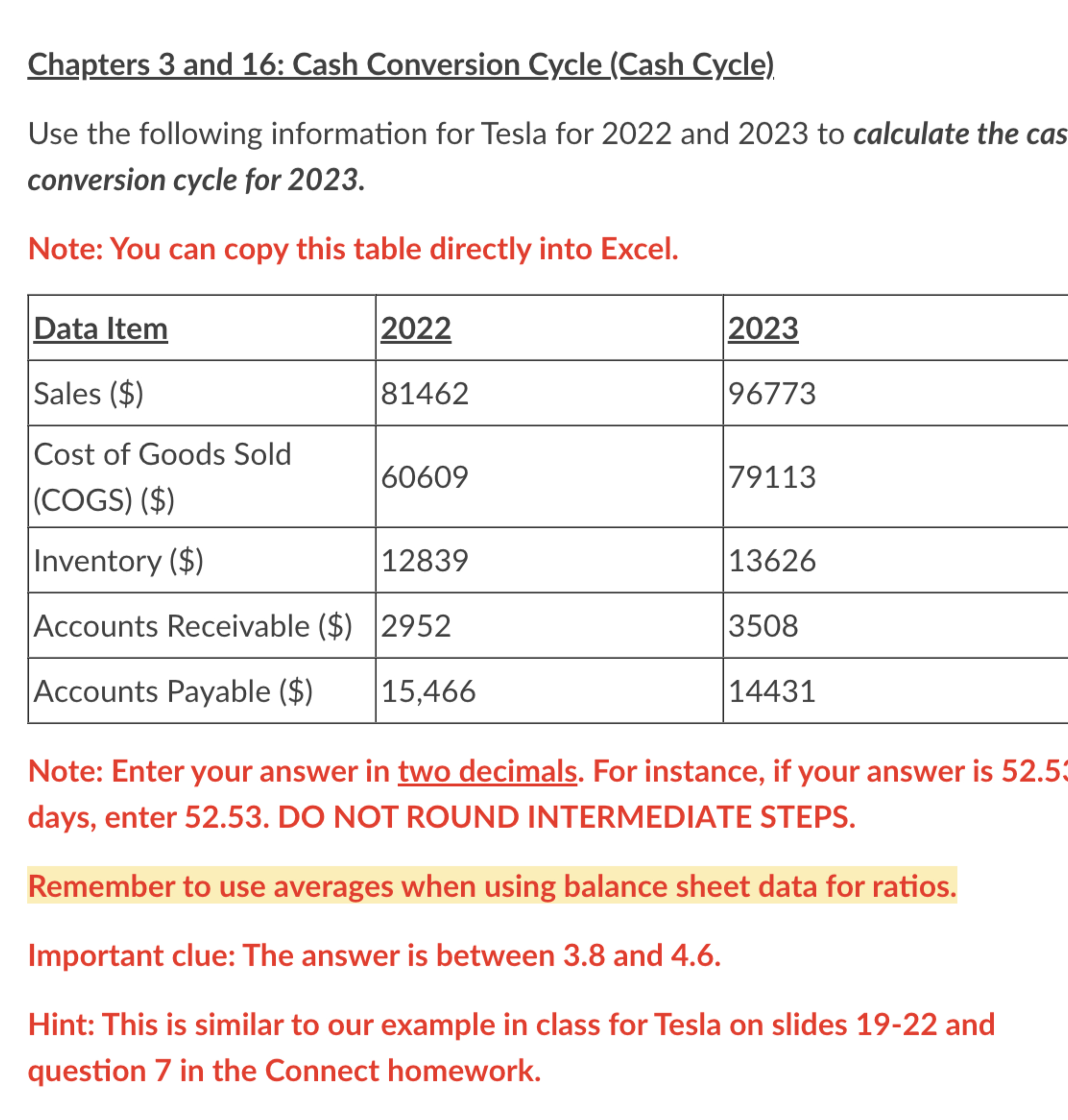 Solved Chapters 3 ﻿and 16: Cash Conversion Cycle (Cash | Chegg.com