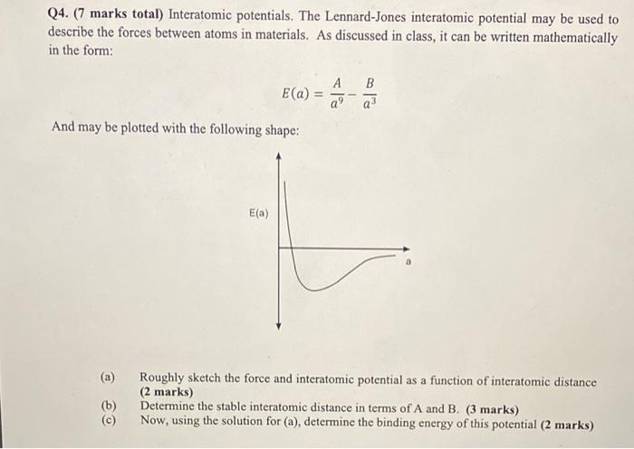 Solved Q4. (7 marks total) Interatomic potentials. The | Chegg.com