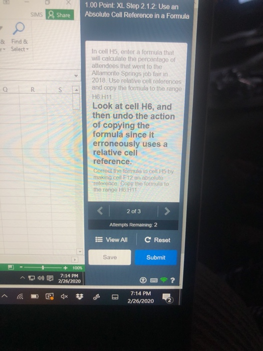 1.00 Point: XL Step 2.1.2: Use an Absolute Cell | Chegg.com