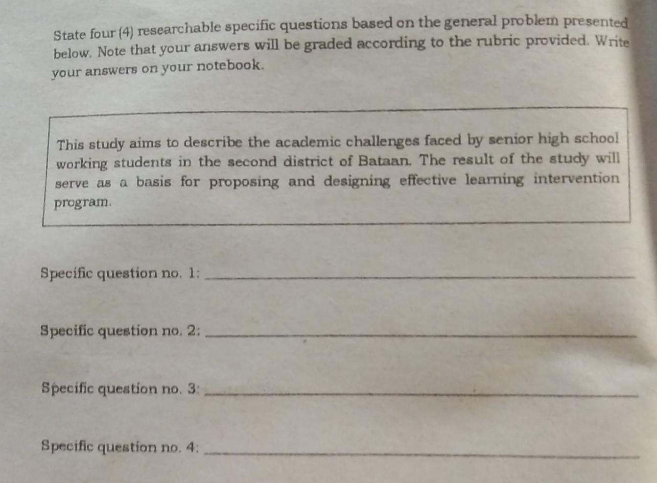 Solved State four (4) researchable specific questions based | Chegg.com