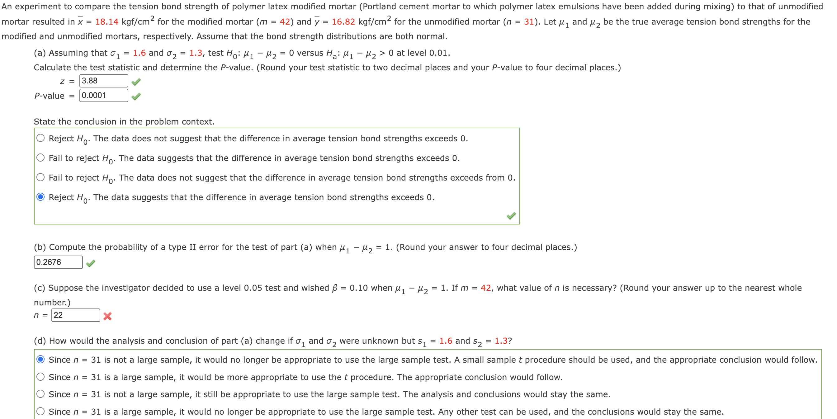 Solved modified and unmodified mortars, respectively. Assume | Chegg.com