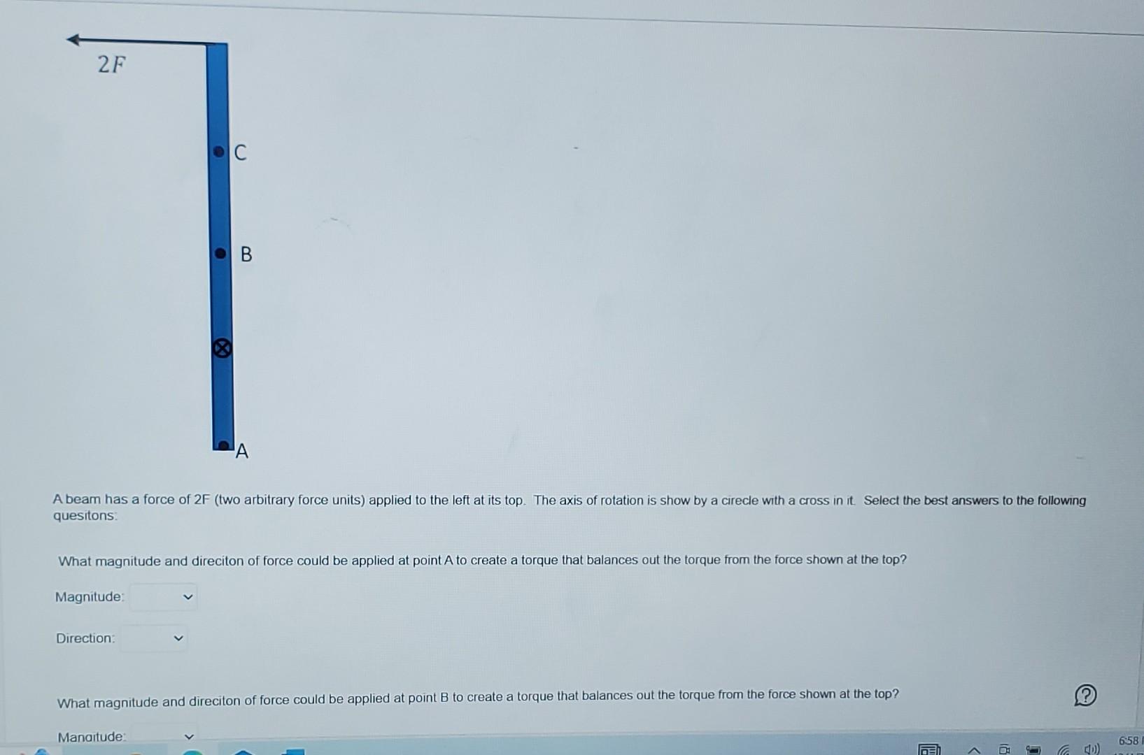 Solved A beam has a force of 2 F (two arbitrary force units) | Chegg.com