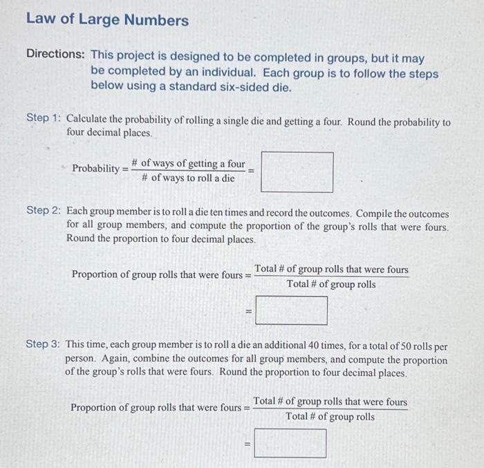 Solved Law of Large Numbers Directions: This project is | Chegg.com