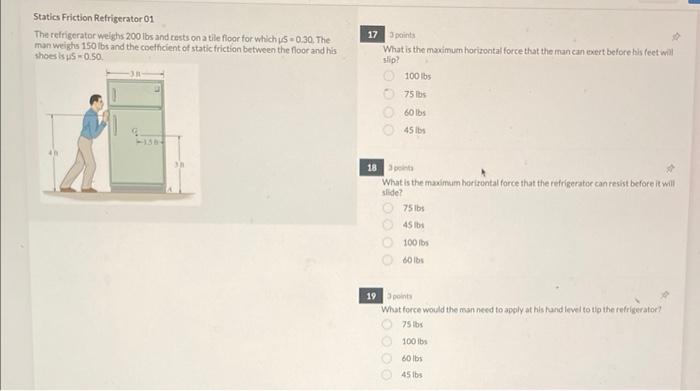 Solved Statics Friction Refrigerator 01 The refrigerator | Chegg.com