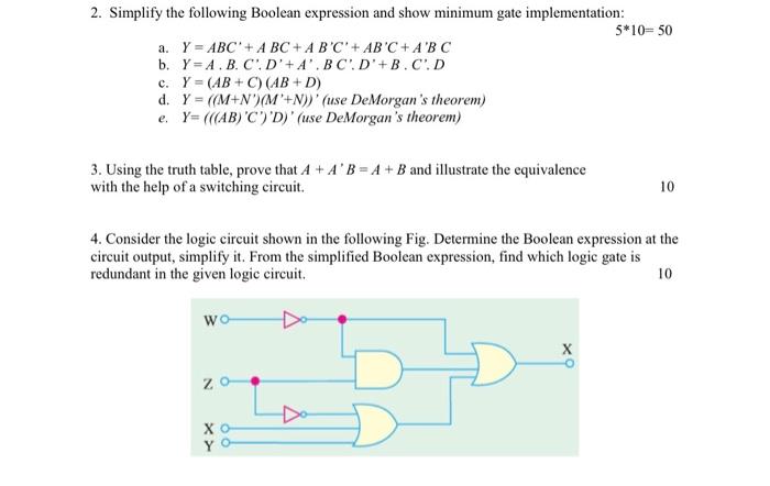 Solved 2. Simplify the following Boolean expression and show | Chegg.com
