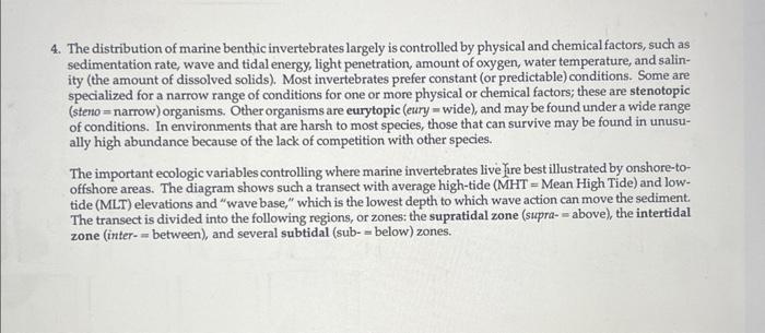 Solved 4. The distribution of marine benthic invertebrates | Chegg.com