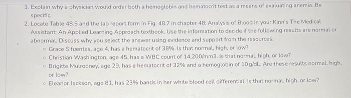 Solved specific. 2. Locate Table 48.5 and the lab report | Chegg.com