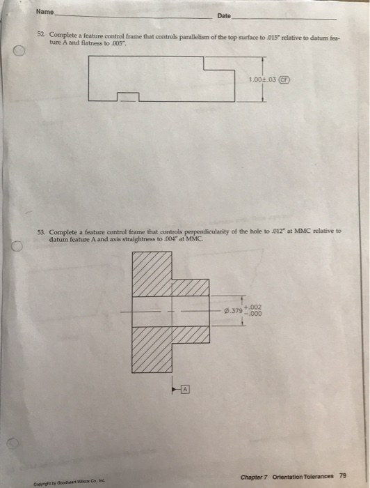 Solved Name Date 52. Complete a feature control frame that | Chegg.com