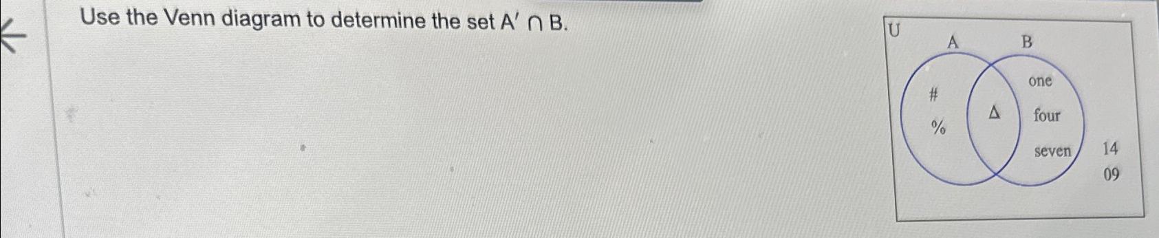 Solved Use the Venn diagram to determine the set A'∩B. | Chegg.com