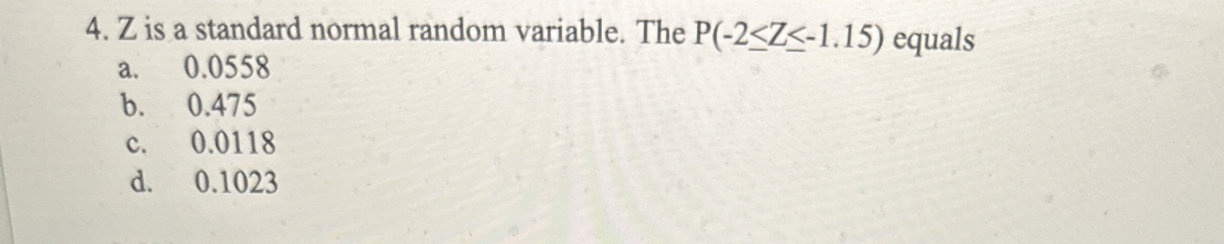Z is a standard normal random variable. The | Chegg.com
