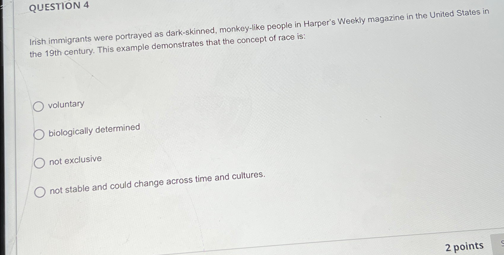 Solved QUESTION 4Irish immigrants were portrayed as | Chegg.com