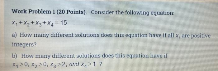 Solved Work Problem 1 (20 Points). Consider the following | Chegg.com