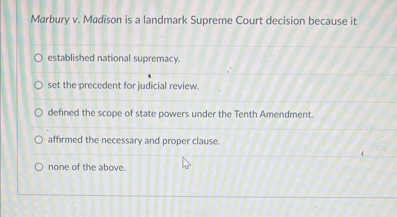 Solved Marbury v. ﻿Madison is a landmark Supreme Court | Chegg.com